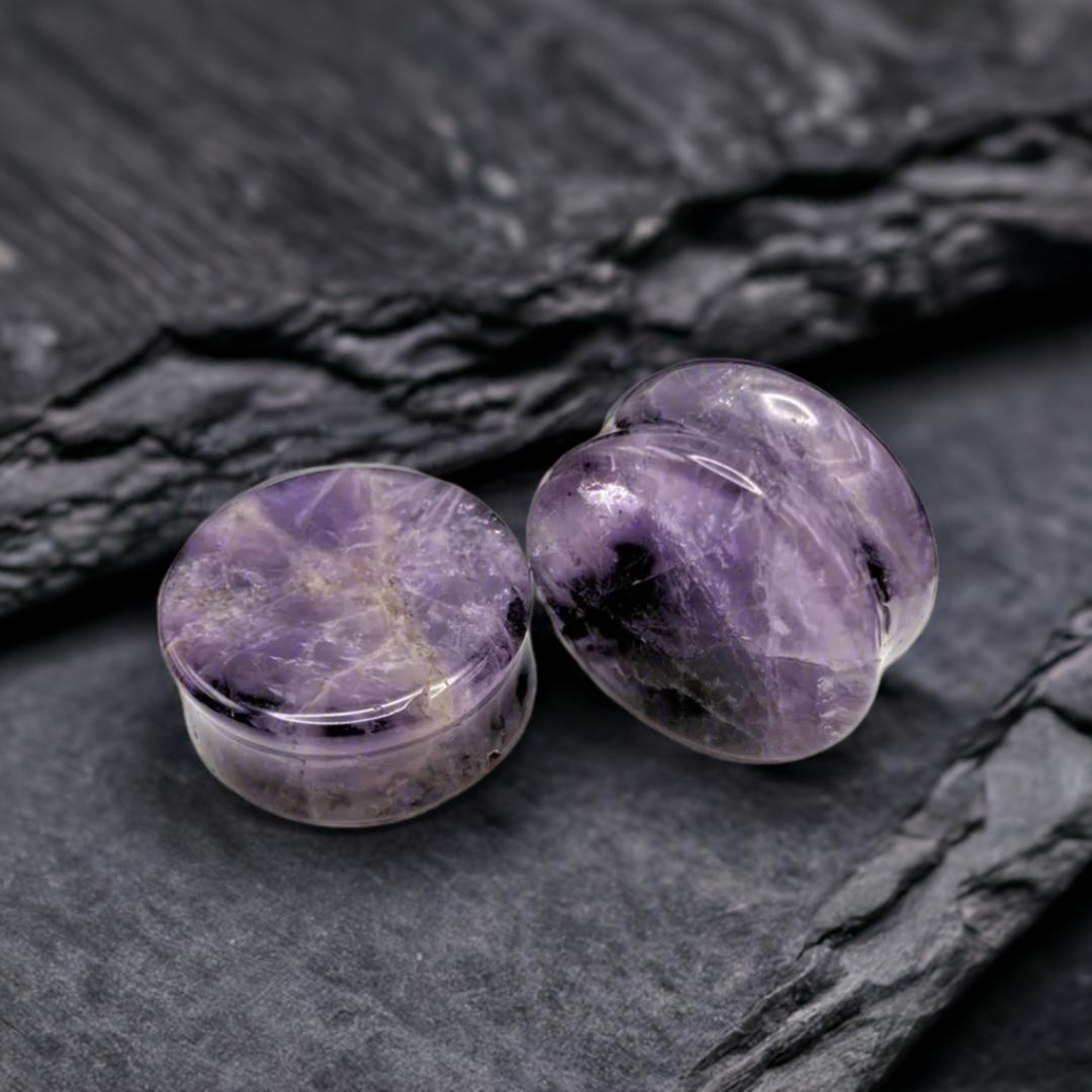 Premium Purple Amethyst Stone Plugs | Ear Gauges | Double Flare ...