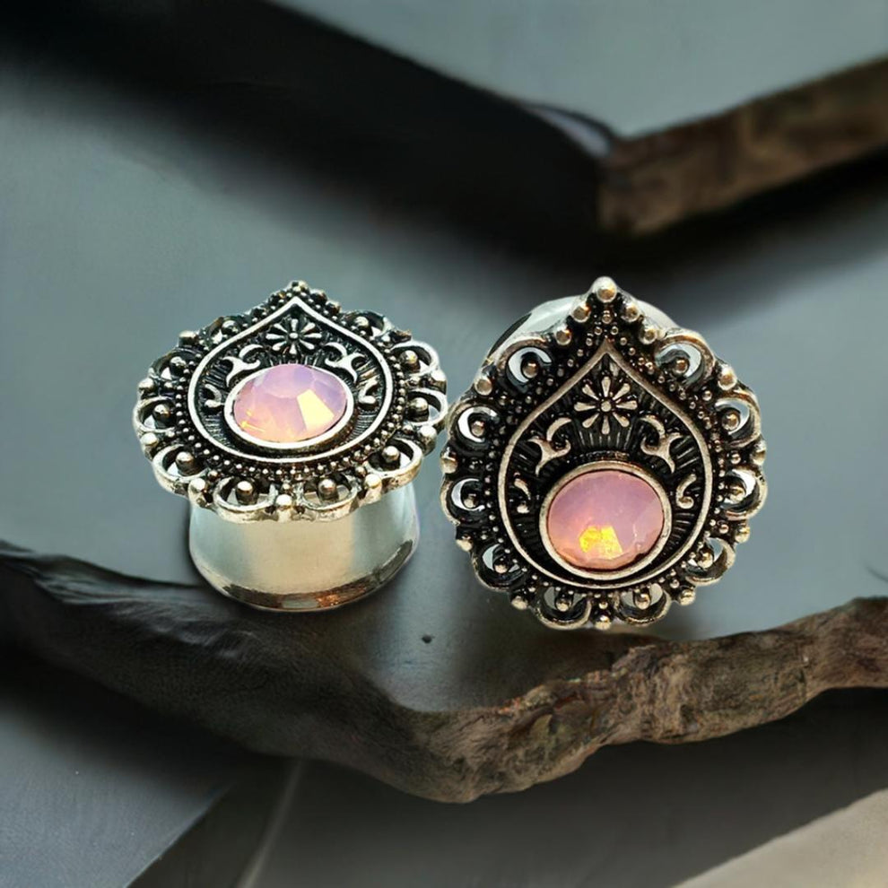Antique Pink Opalite Steel Teardrop Plugs | Ear Gauges | ThePlugCrate
