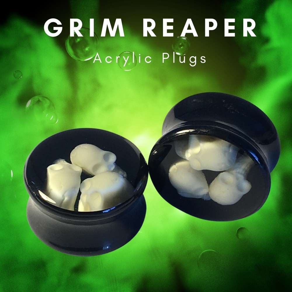Grim Reaper Acrylic Plugs | Ear Gauges | Double Flare | ThePlugCrate