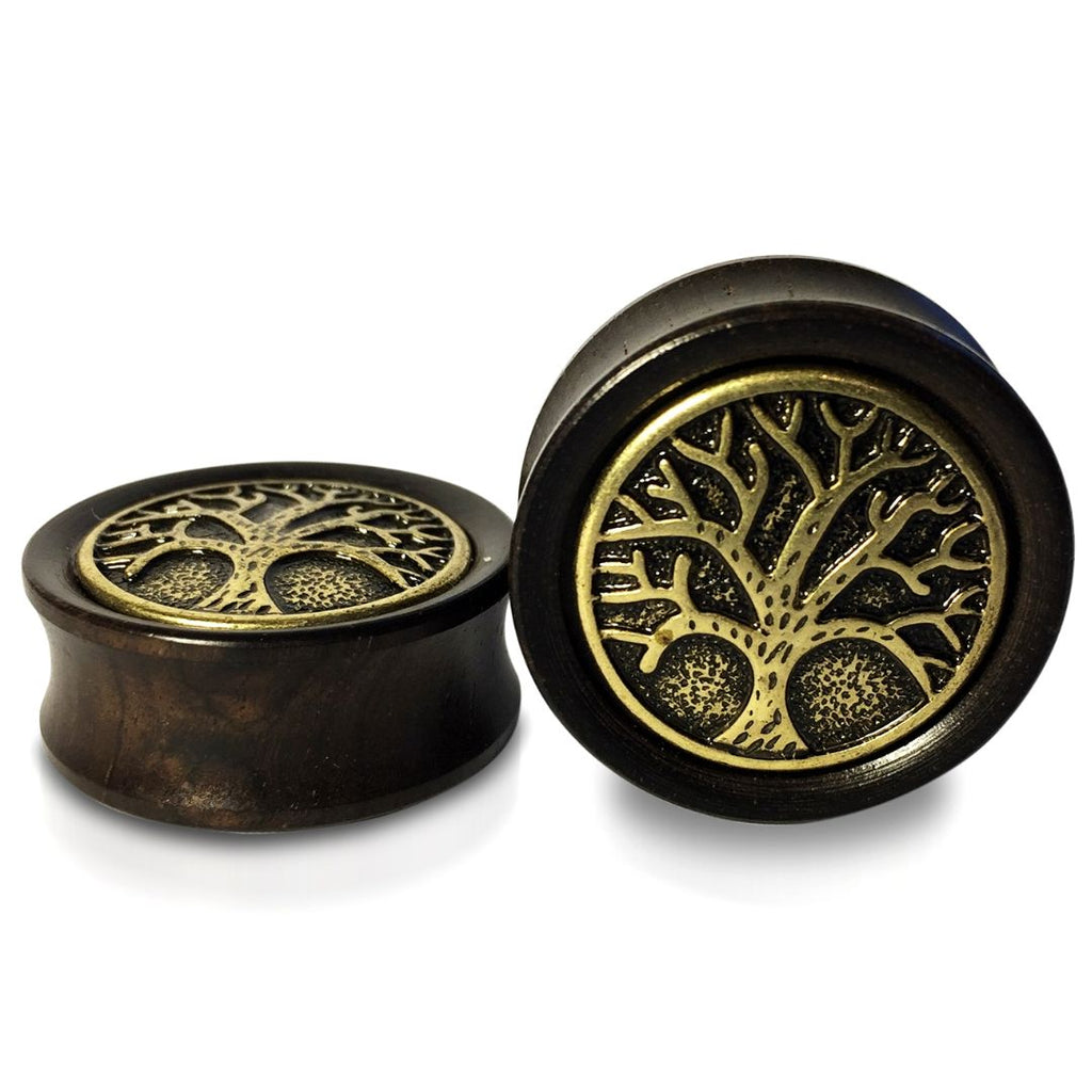Ebony Wood With Brass Viking Tree of Life Plugs – ThePlugCrate